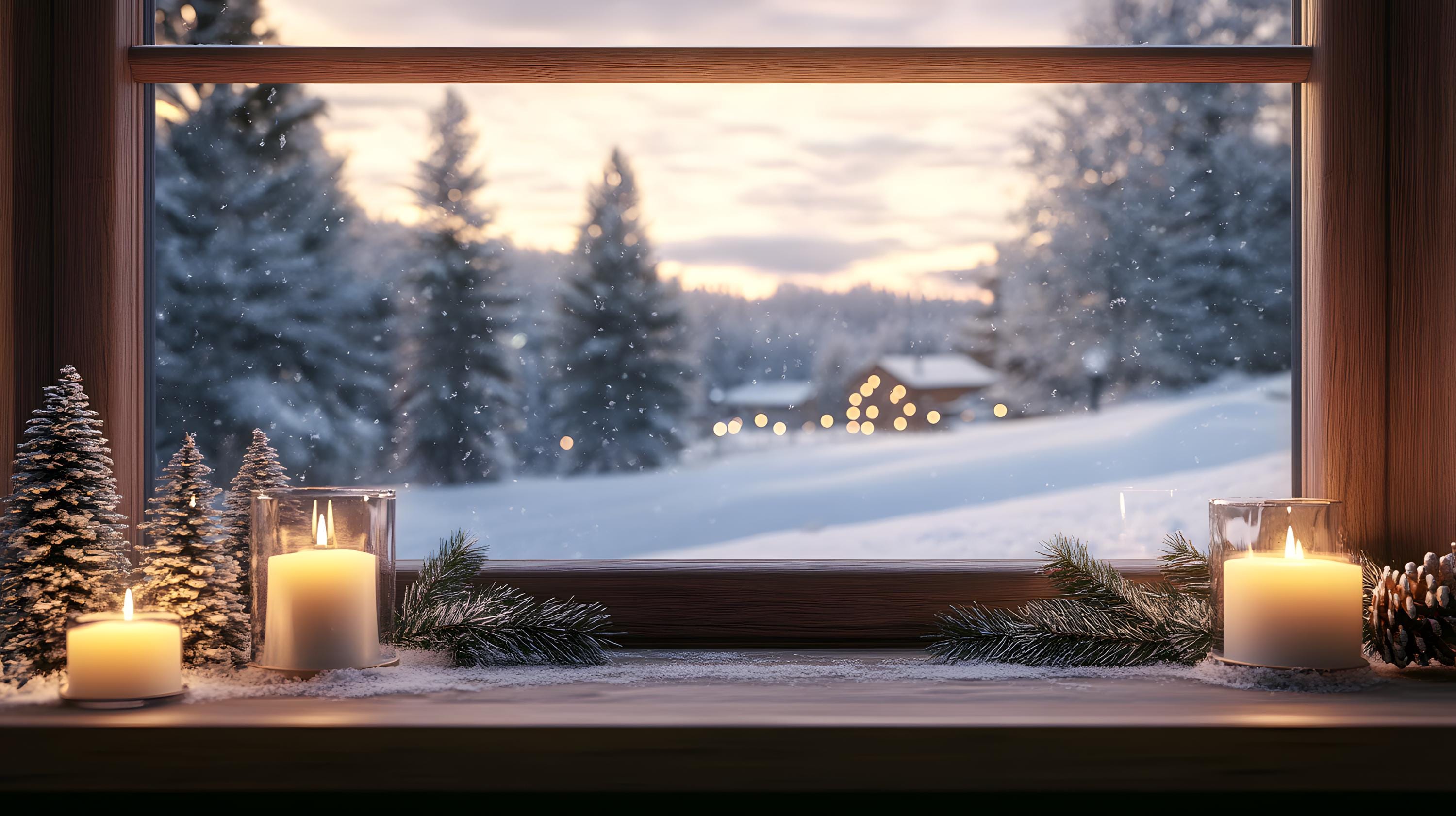 Winter Window Background, Cozy Snow Scene, Holiday Zoom Background ...