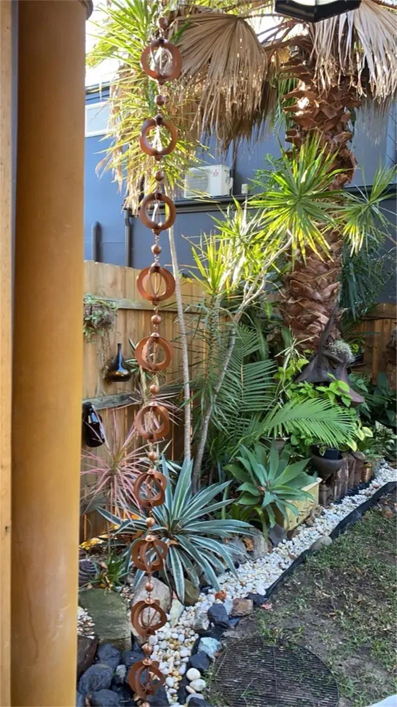 42.5 Inch 5pc Rotating Rain Chain Wind Chimes, Bells , Metal Hanging ...