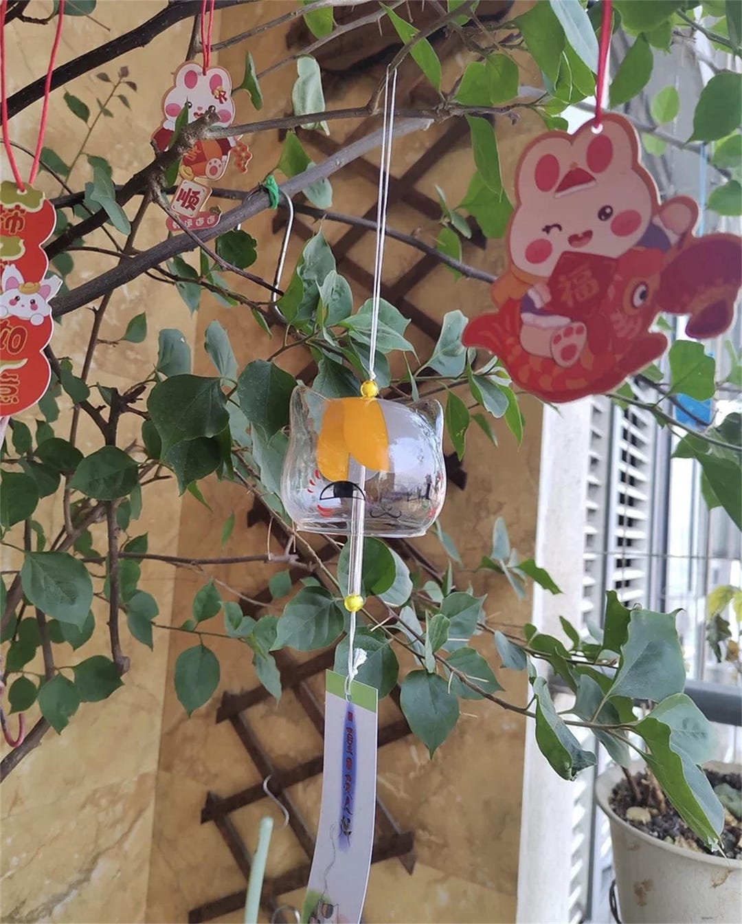 Japanese Wind Bell,furin Wind Bell, Cloud Rabbit Cat Glass Wind Chime ...