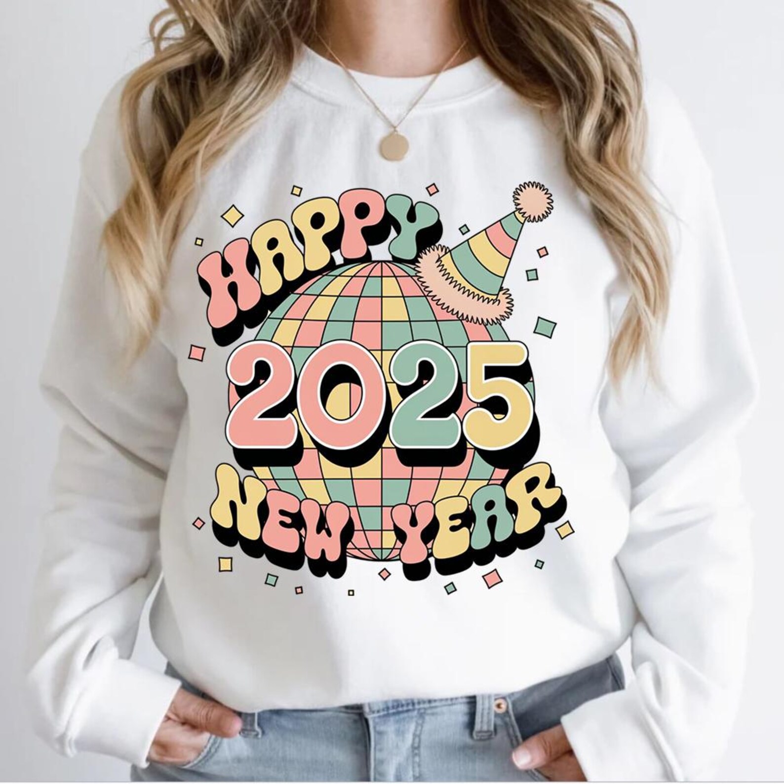 Happy New Year 2025 Retro Disco Ball PNG Festive Pastel Party Design ...