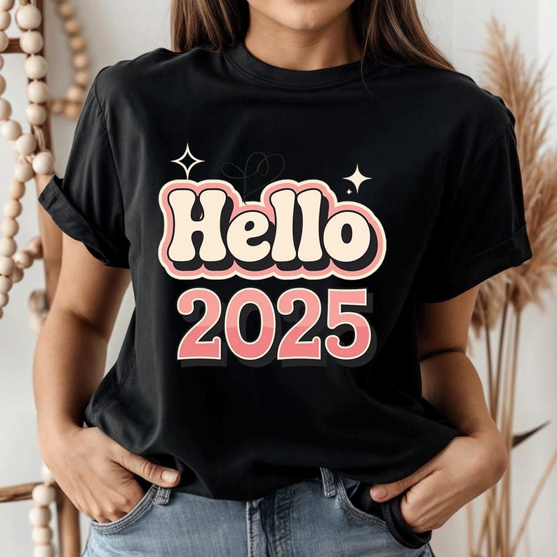 Hello 2025 PNG Retro Groovy New Year Digital Design for Sublimation ...