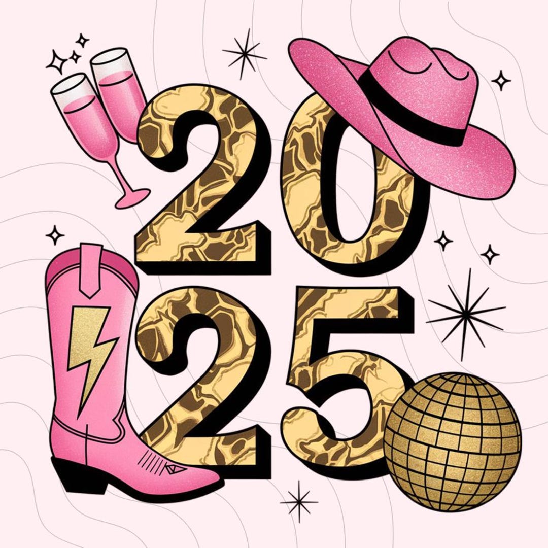 2025 Yeehaw Glam Pink & Gold Cowboy Disco Party PNG Perfect for ...