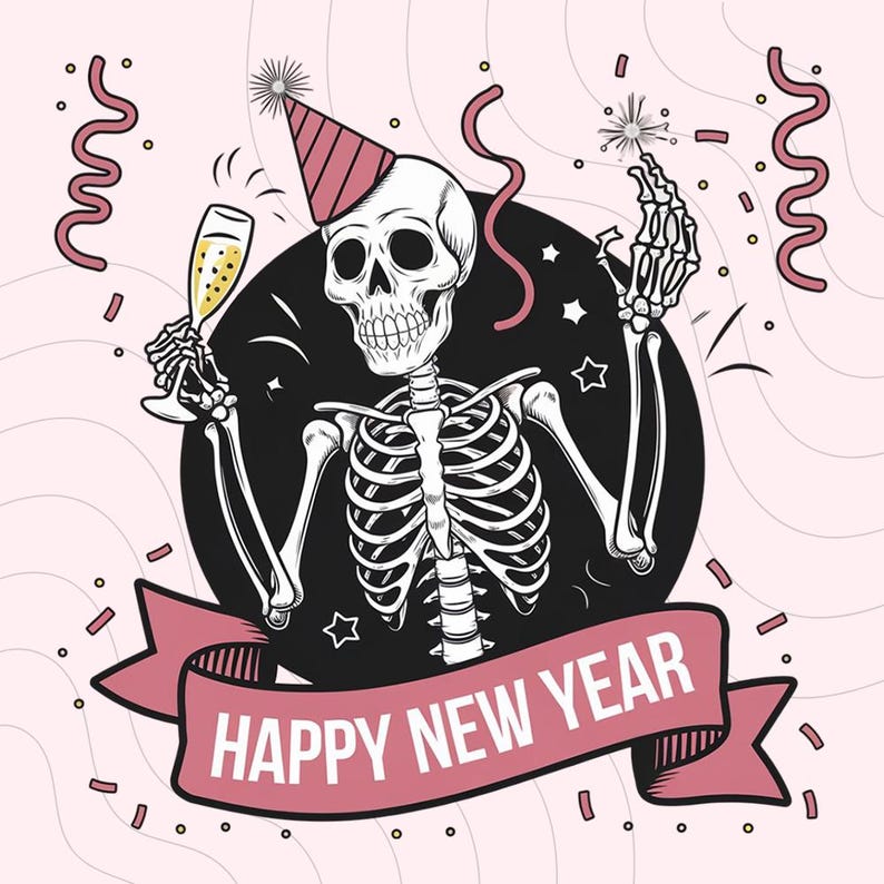 Happy New Year Skeleton Party PNG Festive Gothic Design Ideal for ...