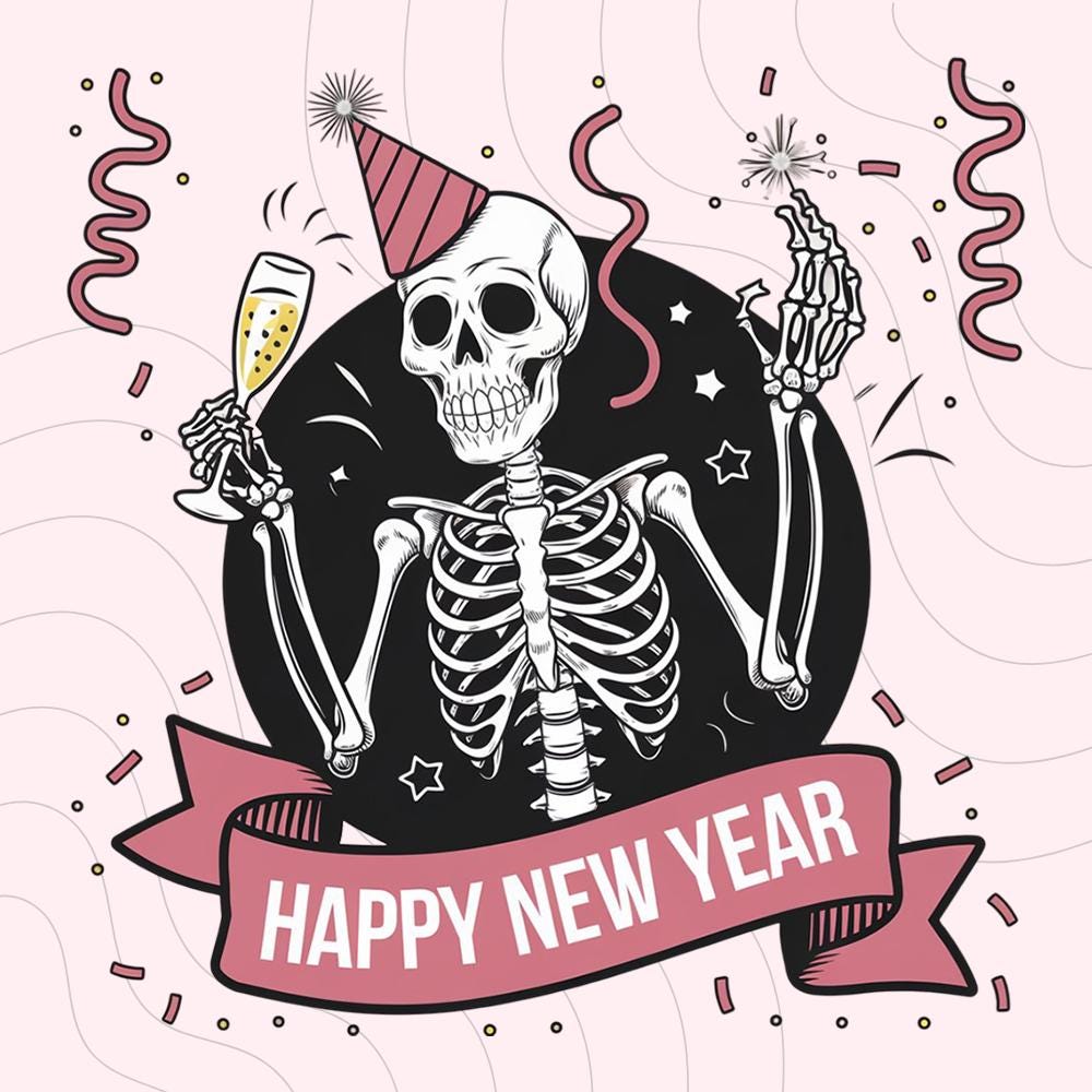 Happy New Year Skeleton Party PNG Festive Gothic Design Ideal for ...
