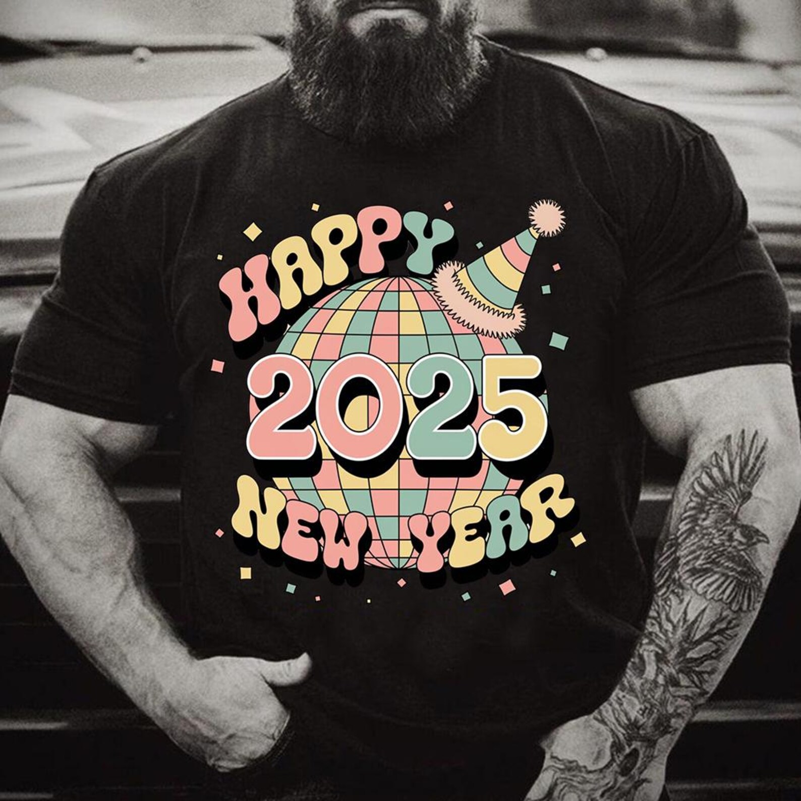 Happy New Year 2025 Retro Disco Ball PNG Festive Pastel Party Design ...
