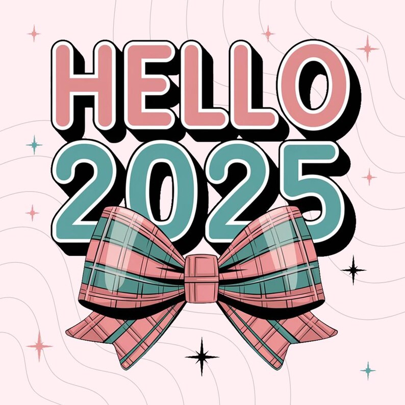 Retro Plaid Bow Hello 2025 PNG Festive New Year Digital Design Design ...