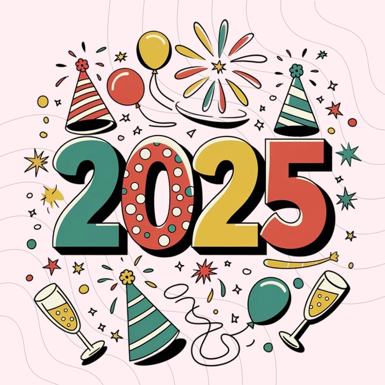Festive 2025 Party Hat & Balloons PNG New Year Celebration Design ...