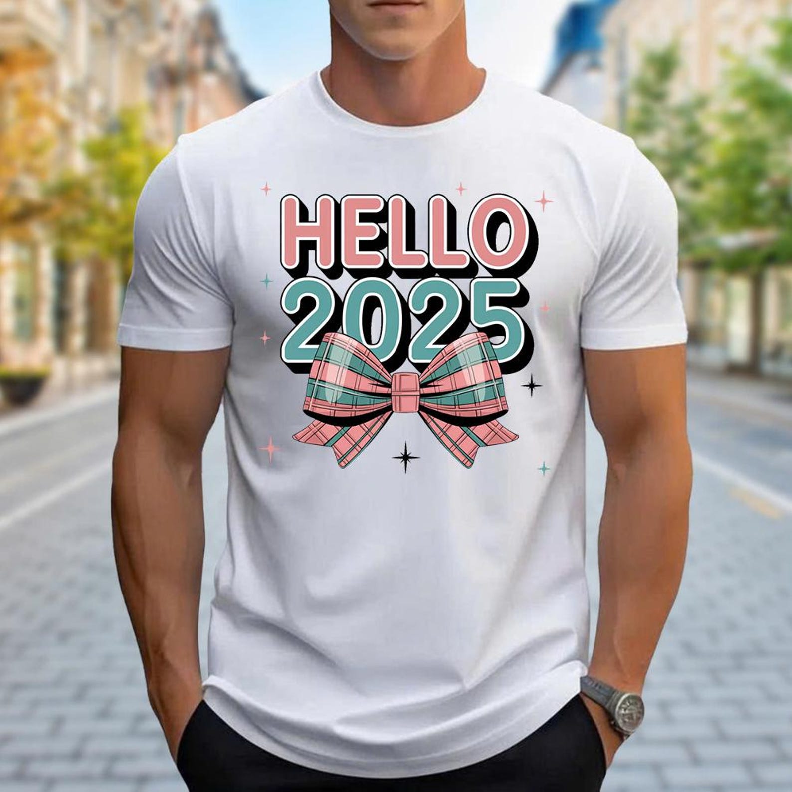 Retro Plaid Bow Hello 2025 PNG Festive New Year Digital Design Design ...
