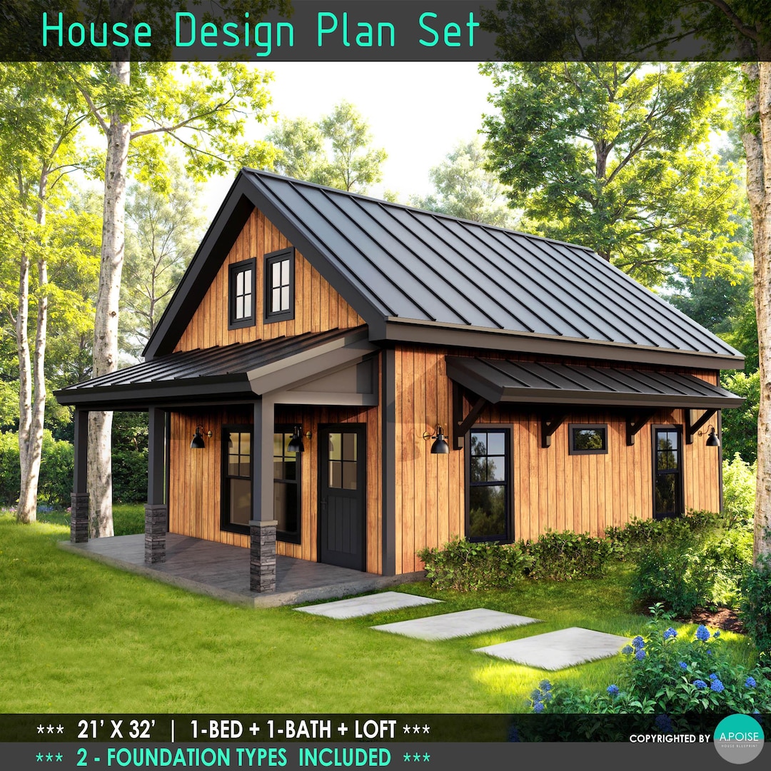 21'x32' House Plans - Cabin Plan Blueprint, Small House Floor Plan (PDF ...
