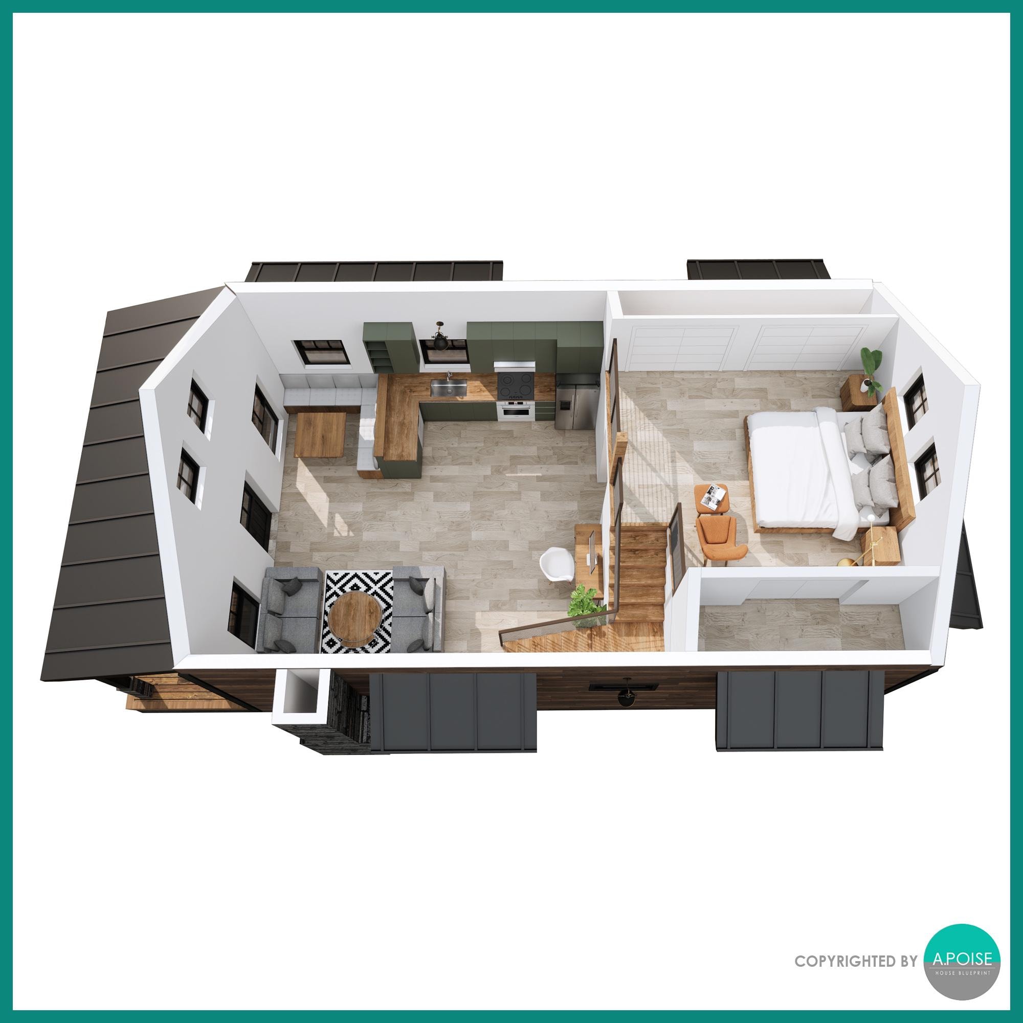 21'x36' Cabin Plans With Loft - Small House Plans Blueprint - Modern ...
