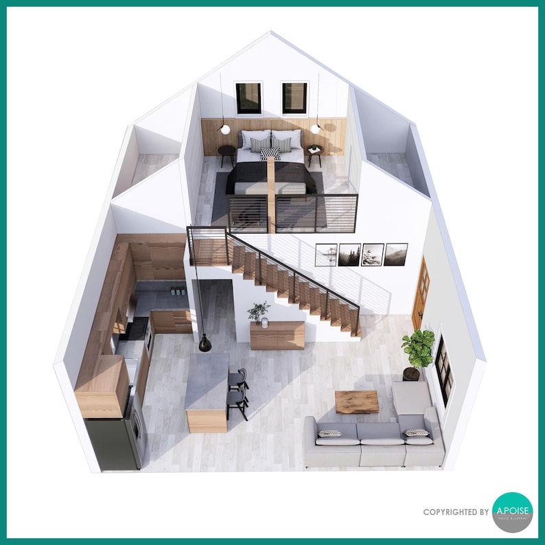 Cabin Plan With Loft: 27'x24', 928 SF Small House Blueprint, Modern ...