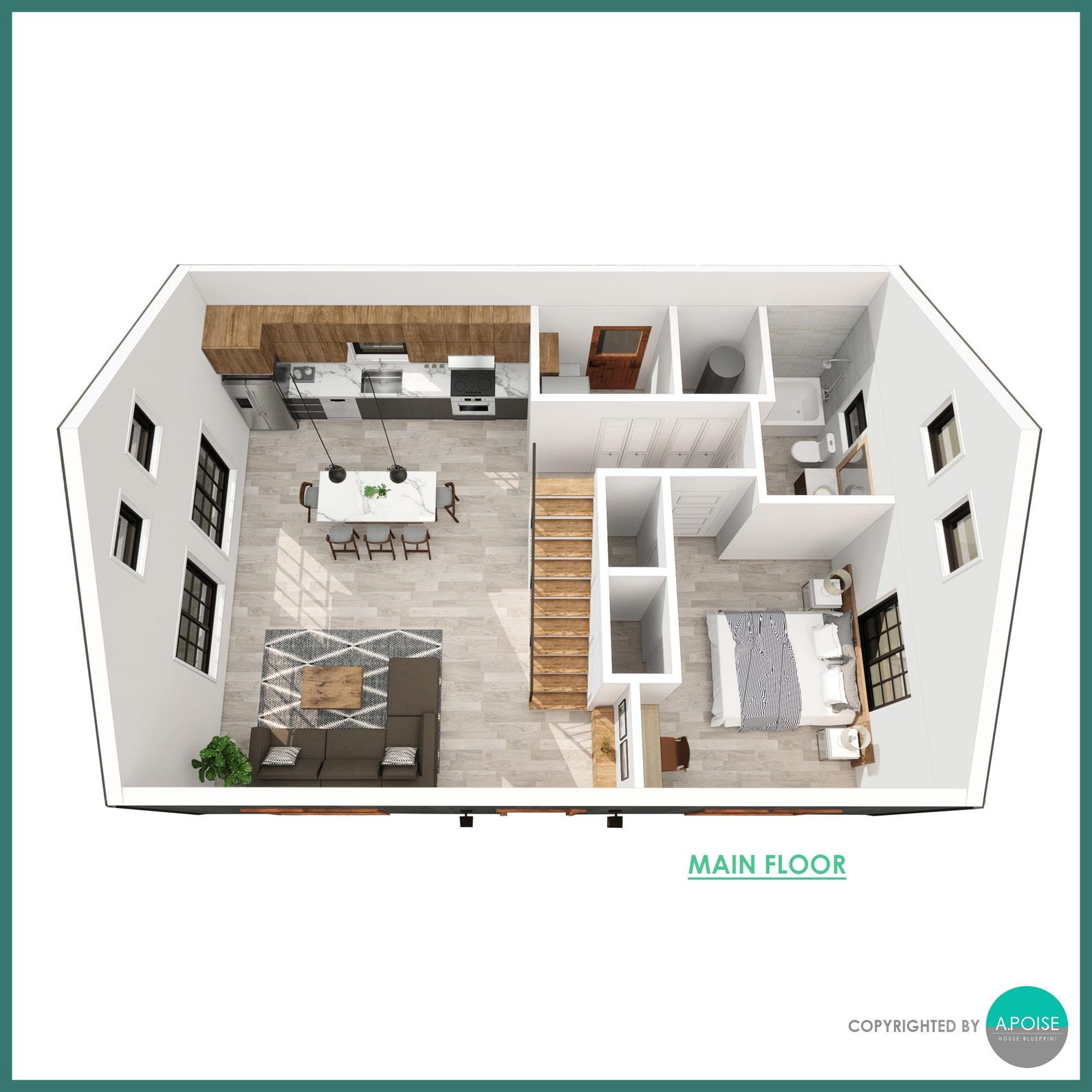34'x24' Modern Farmhouse Blueprint 1bed 1.5bath Small House ...