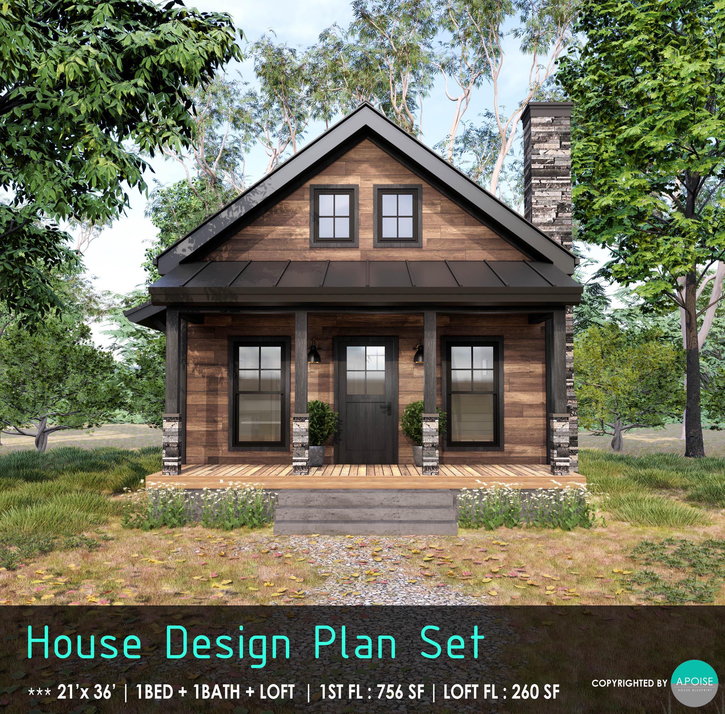 21'x36' Cabin Plans With Loft - Small House Plans Blueprint - Modern ...