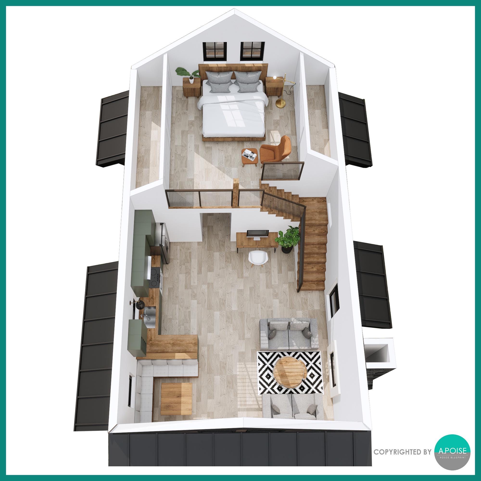 21'x36' Cabin Plans With Loft - Small House Plans Blueprint - Modern ...