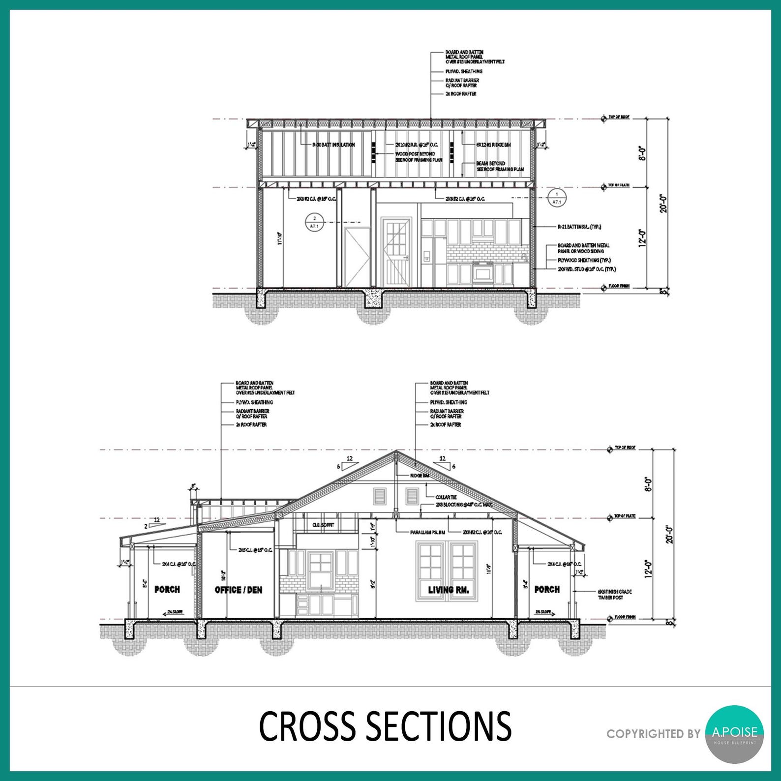 33'x38' House Plans 2bed 1bath House W/porch Floor Plans Architectural ...