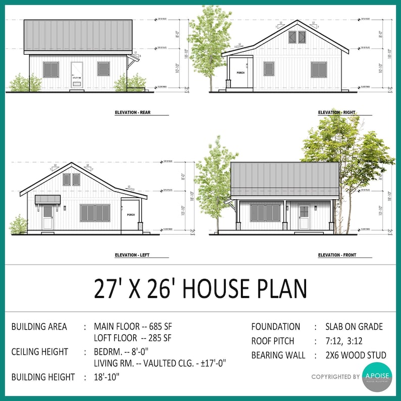 Cabin Plans With Loft 27'x26' House Plan - Custom Small House 970SF ...