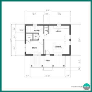 31'x21' Tiny House Plans 1bedroom House W/porch - House Floor Plans Design Plans - Custom Home ...