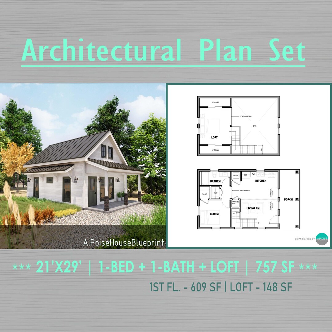 Tiny Cabin House Plans PDF Cabin W/loft 21' X 29' Architectural Plan ...