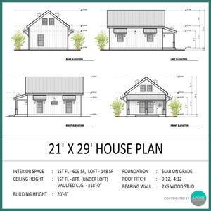 Cabin House Plans With Loft 21'x29' House Plan Set - Custom Tiny House ...