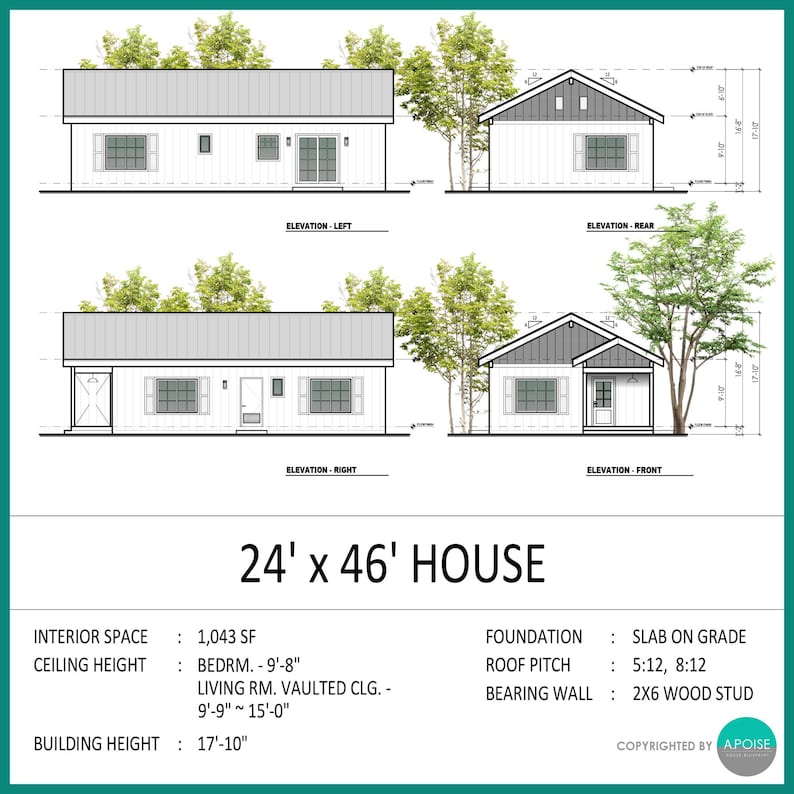 2bed 2bath Small Modern House 24'X46' - Cabin House Plans - 1,043SF ...
