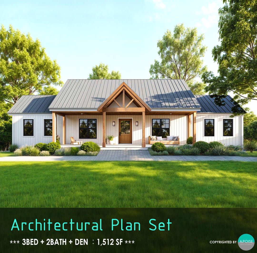 Barndominium Style Farmhouse Plans 3bed/2bath Architectural Plans 56' X ...