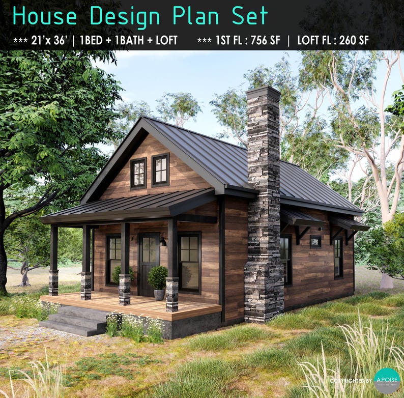 21'x36' Cabin Plans With Loft - Small House Plans Blueprint - Modern ...