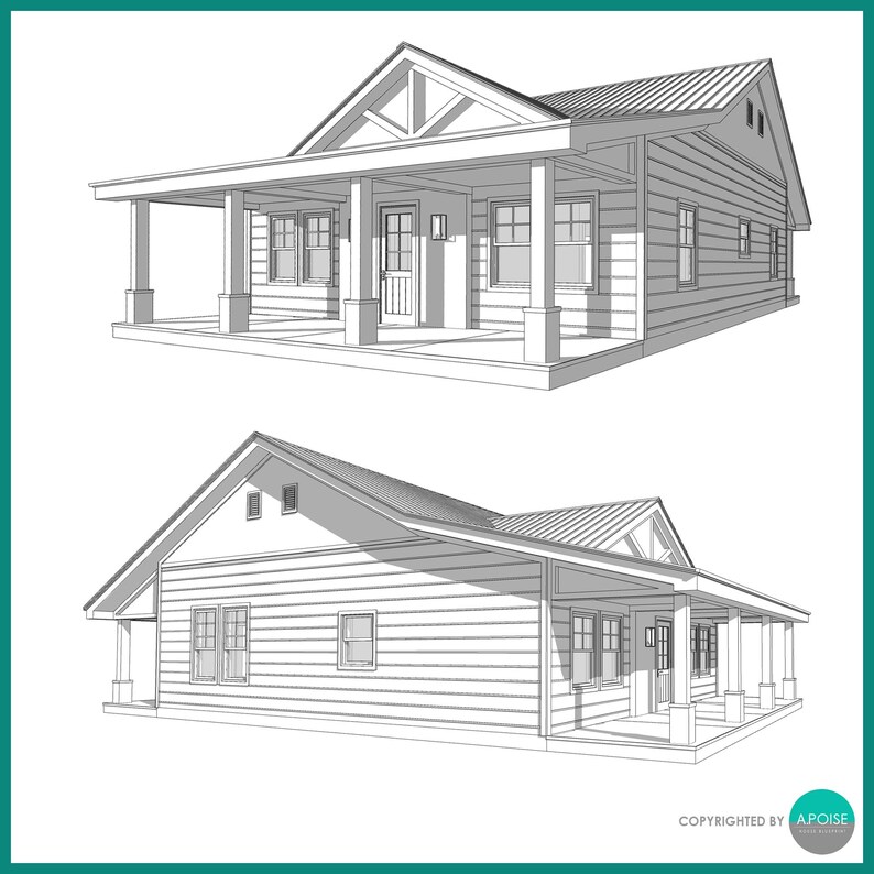 33'x38' House Plans 2bed 1bath House W/porch Floor Plans Architectural ...