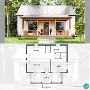 31'x21' Tiny House Plans 1bedroom Cabin W/porch Crawl Space Foundation House Design Plans ...