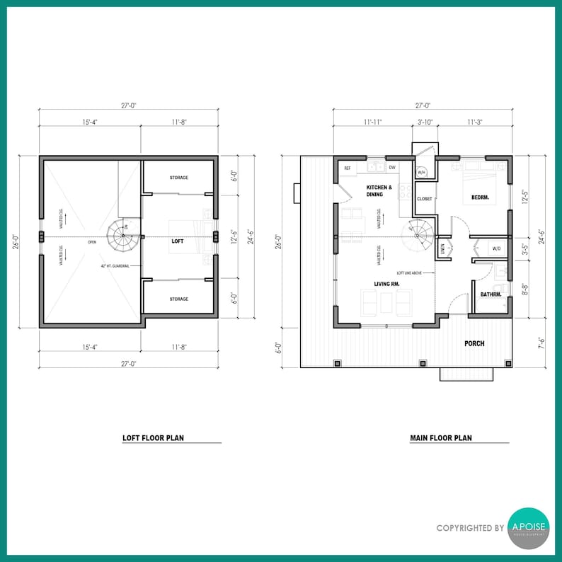 Cabin Plans With Loft 27'x26' House Plan - Custom Small House 970SF ...