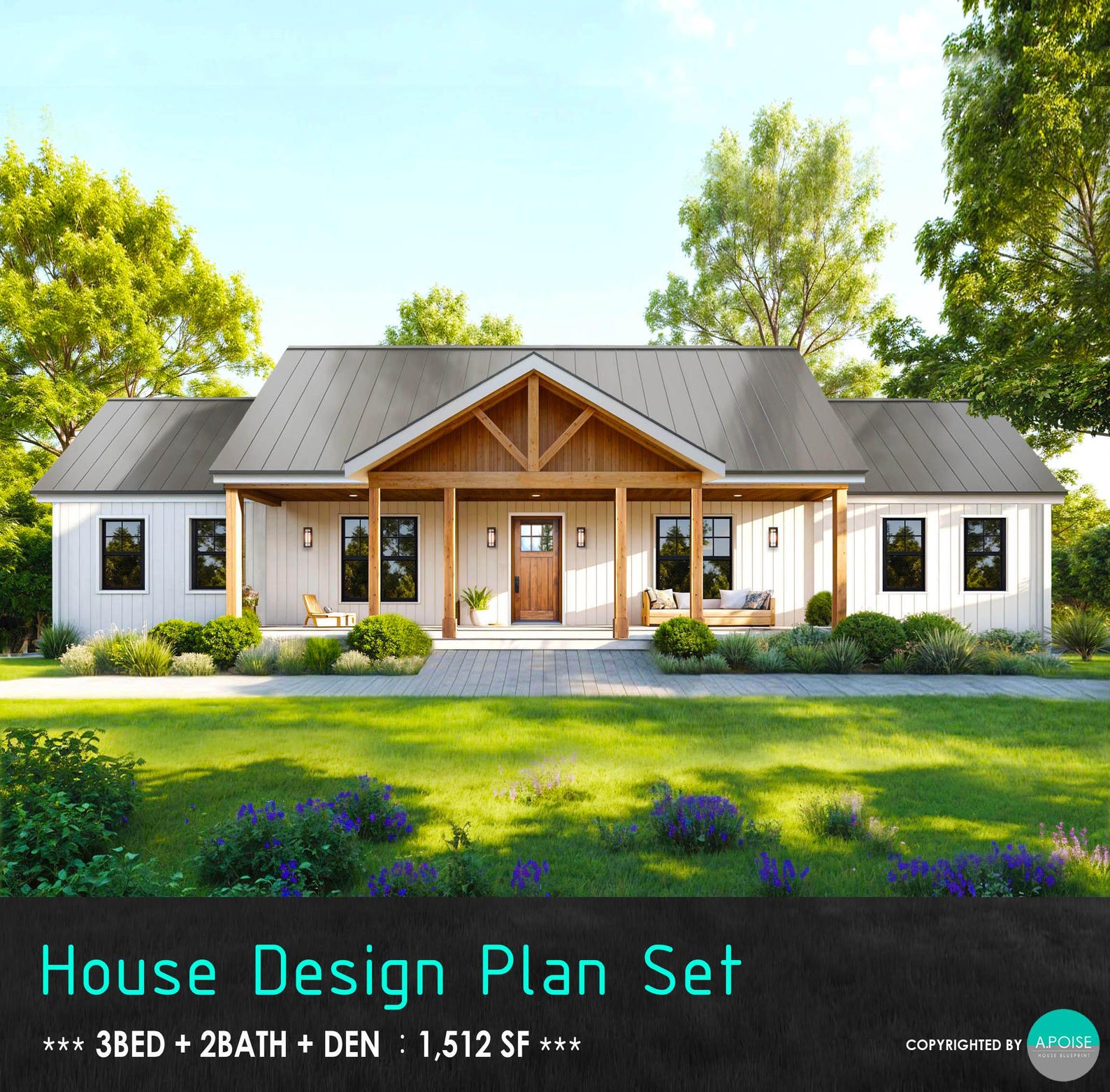 Farmhouse Plans - 56'x27' 3 Bedroom House Architectural Plan Set ...