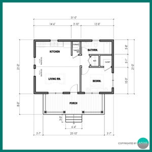 31'x21' Tiny House Plans 1bedroom Cabin W/porch Crawl Space Foundation House Design Plans ...