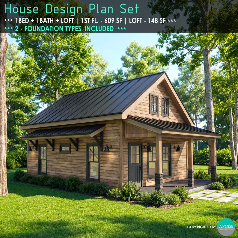 21'x29' Cabin House Plans With Loft House Design Plan PDF Set - Custom ...