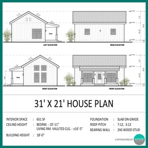 31'x21' Tiny House Plans 1bedroom House W/porch Floor Plans ...