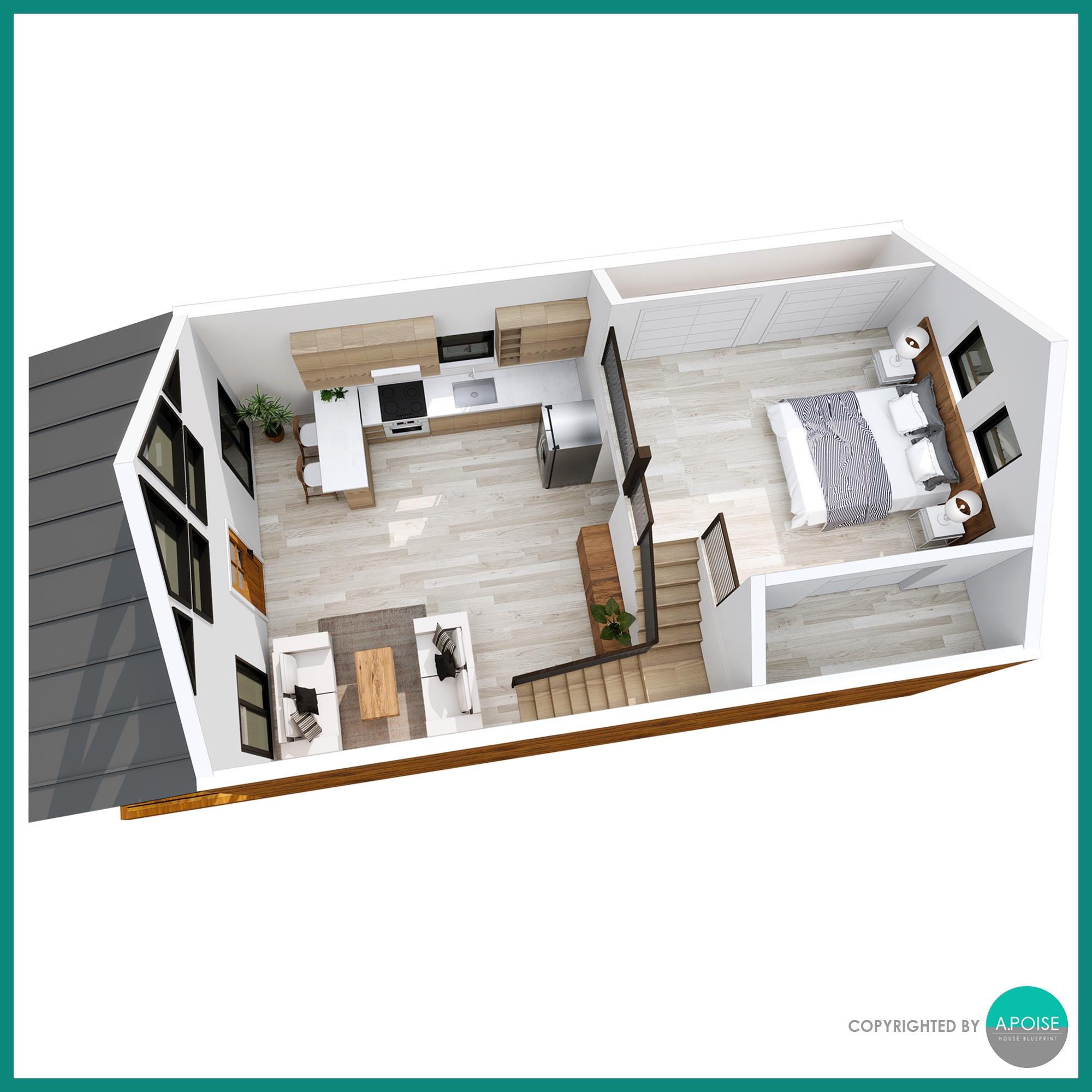 Small Cabin Plan 21'x34' House Blueprint - 1bed 1bath With Loft Tiny ...