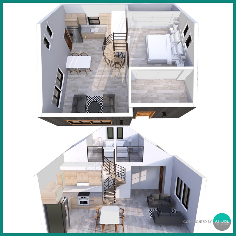 Cabin Pläne mit Loft 27 'x 26' Hausplan Set - Benutzerdefinierte kleines Haus 970SF Cabin House ...