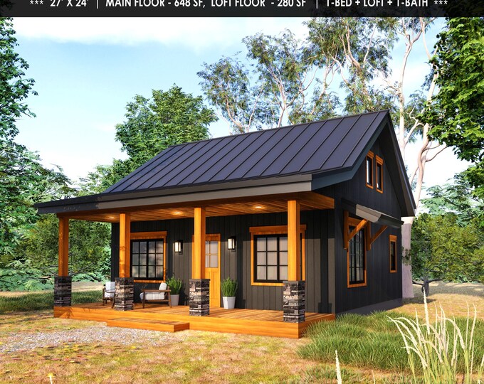 Cabin House Plans With Loft 21'x29' House Plan - Custom Tiny House ...