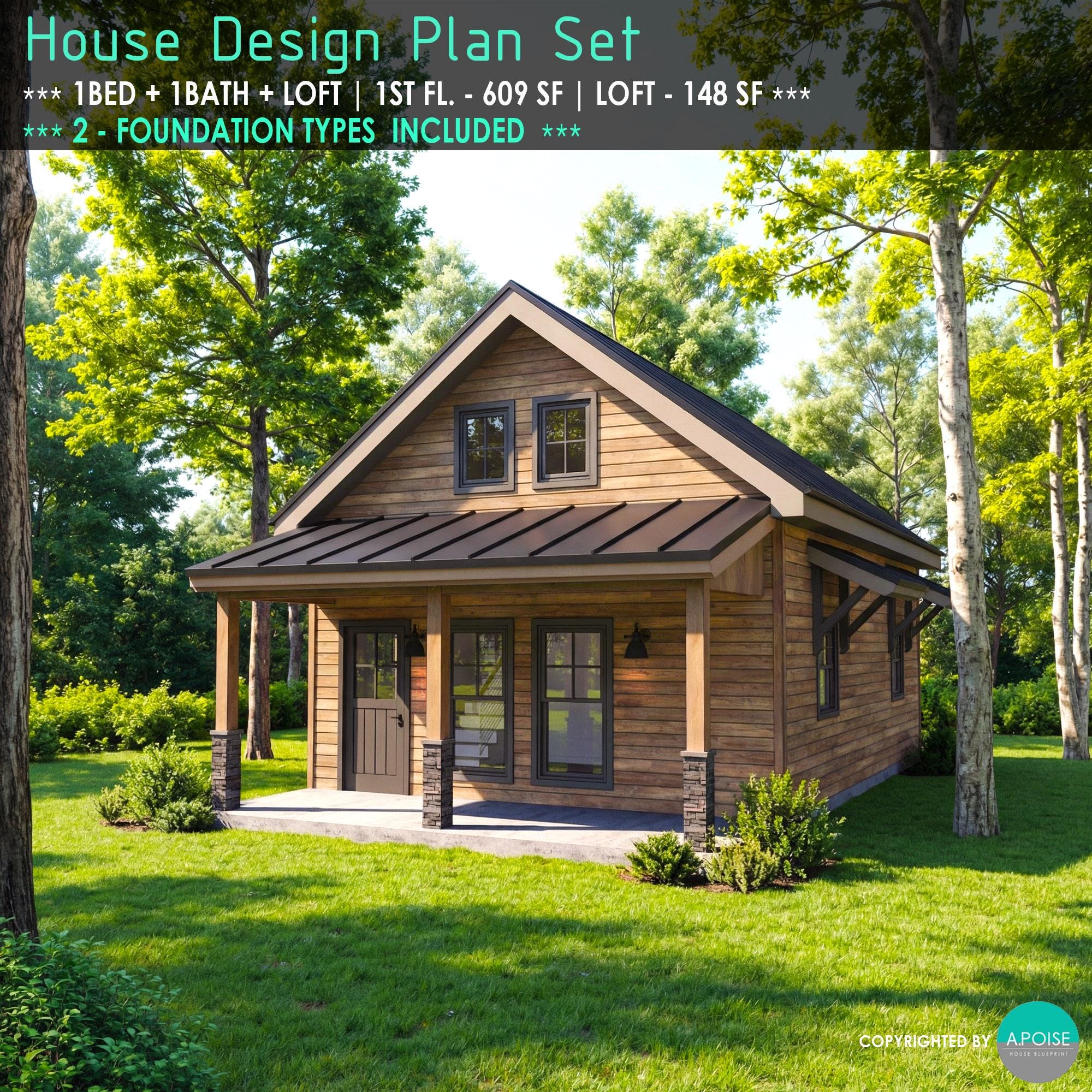 21'x29' Cabin House Plans With Loft House Design Plan PDF Set - Custom ...