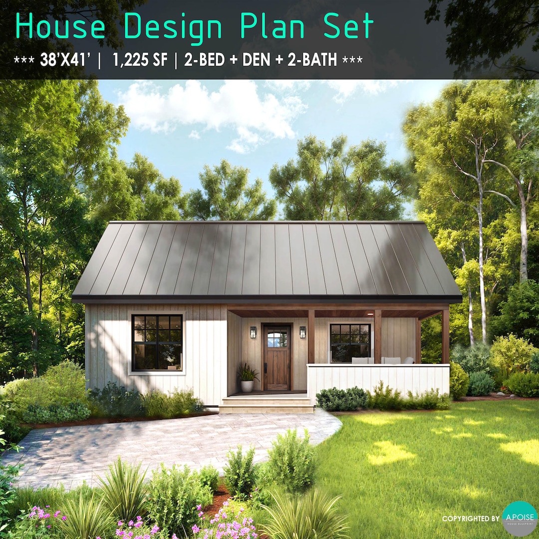 38'x41' Small House Plans 2bed 2bath House W/porch Floor Plans House ...