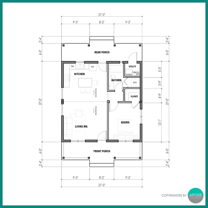 Cabin House Plans 27'x27' Home Plans - 1bed 1bath Custom Tiny House ...
