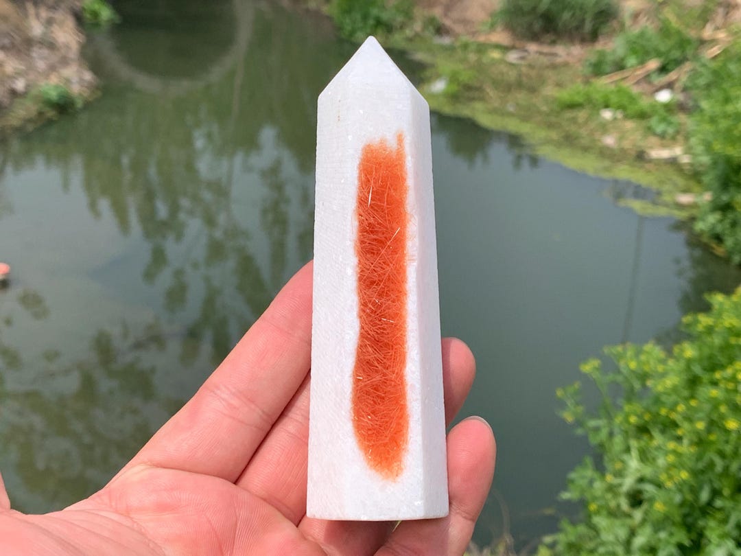 White Jade Obelisk Specimen,quartz Crystal,crystal Obelisk,orange ...