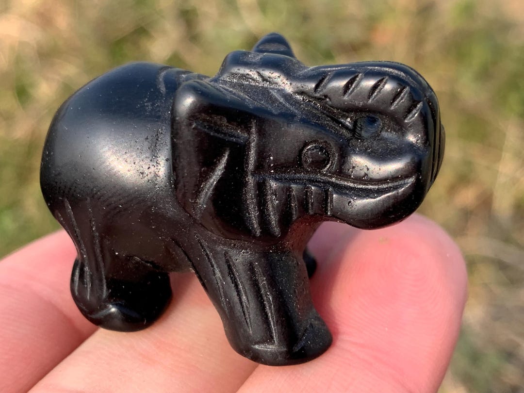 Hand Carved Obsidian Elephant Figurine: Crystal Gift (1.5'') - Etsy