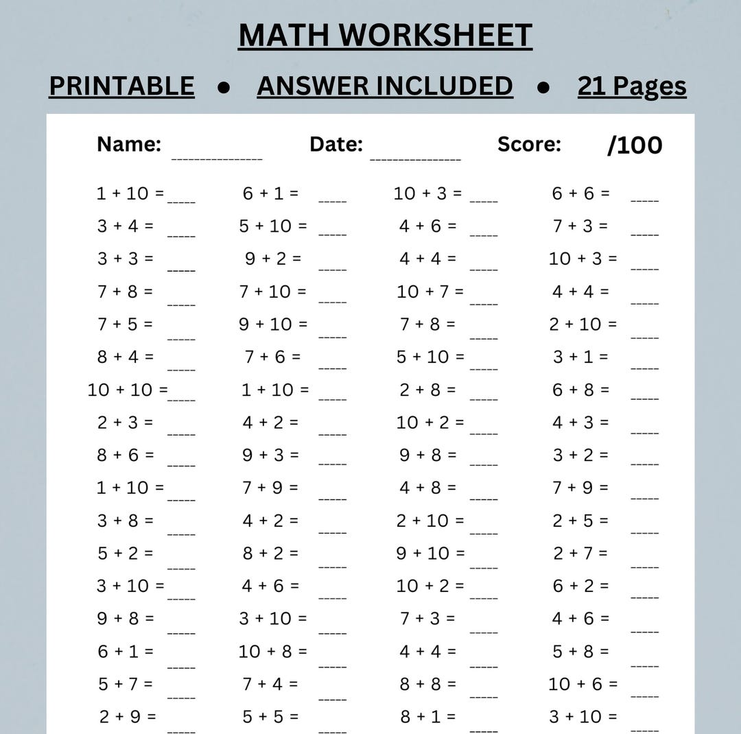 21fun Printable Addition Worksheets | Single & Double Digit Math ...