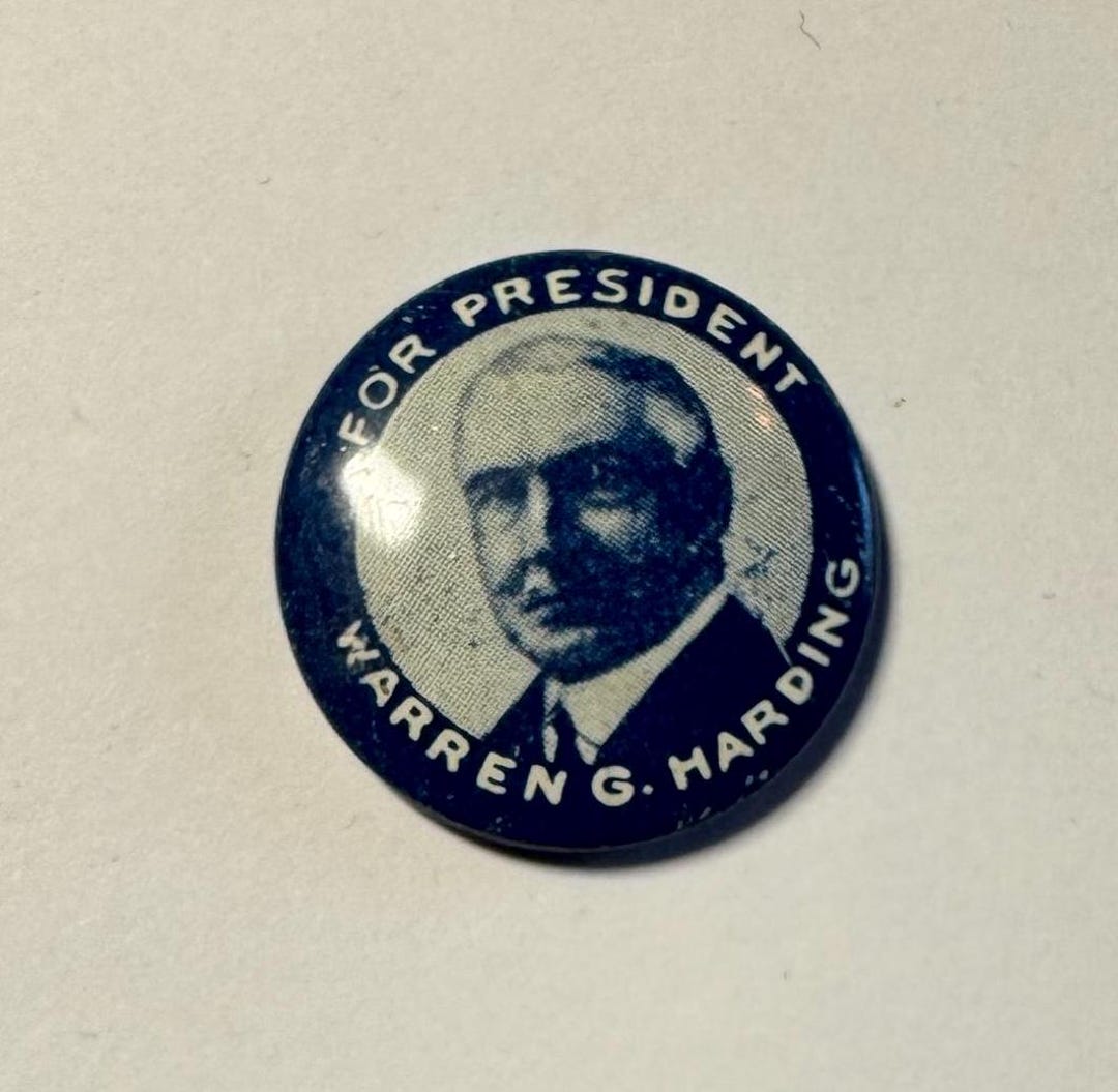 Vintage Warren G. Harding for President Campaign Button - Replica From ...