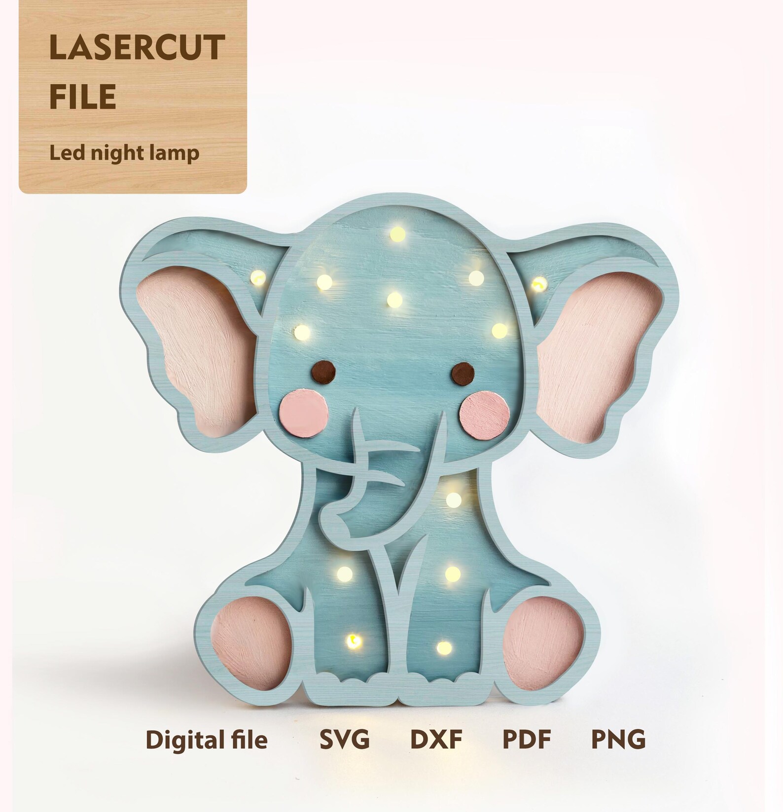 Led Night Light Lamp Elephant, Night Light for Kids Digital File ...