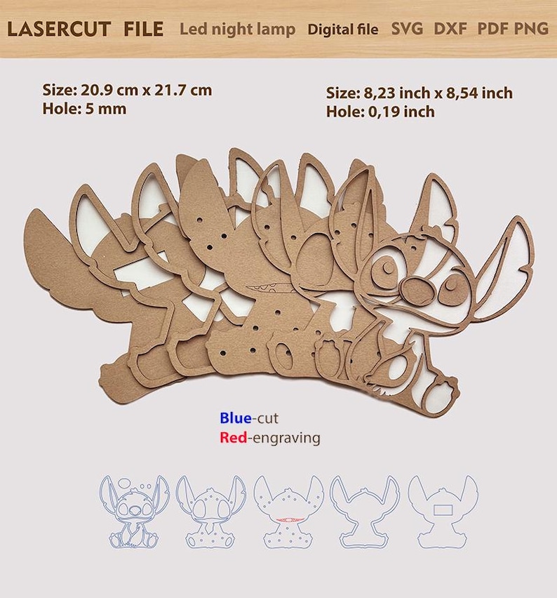 Customizable Night Light Stitch, Stitch Laser Cut Files, Nursery Decor ...