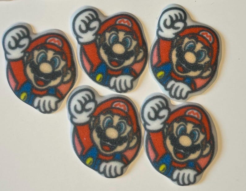 24 Edible Sugar Mario Inspired, Sugar Transfers, Mini Sugar Icing ...