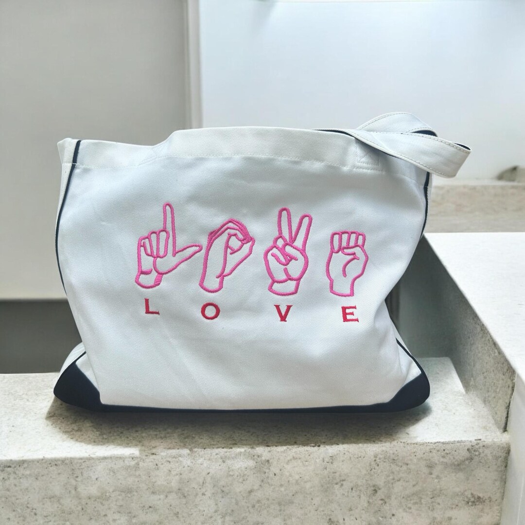 ASL LOVE Tote Bag | Sign Language Embroidered Canvas Tote | Deaf ...