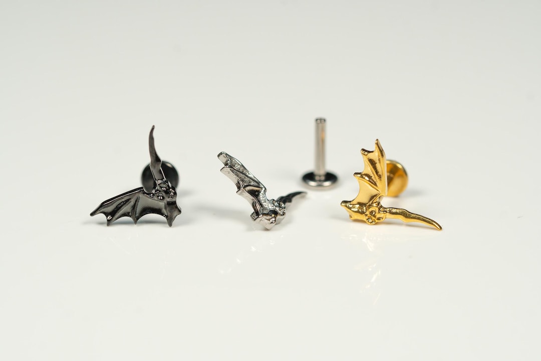 16G Bat Flat Back Stud, Screw Back Earrings, Internally Threaded ...