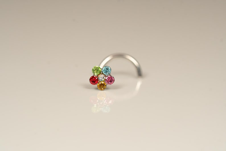20G, 18G Flower Nose Stud Silver Nose Ring Colorful Flower Top Nose ...