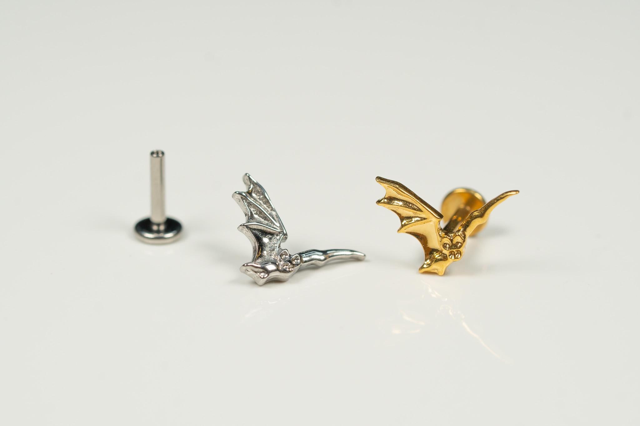 16G Bat Flat Back Stud, Screw Back Earrings, Internally Threaded ...